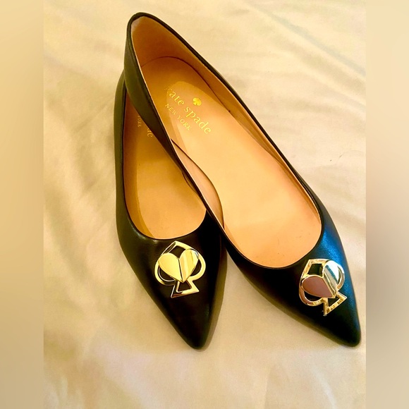 kate spade | Shoes | Kate Spade Lenora Flats Kb35 Black Leather Gold ...